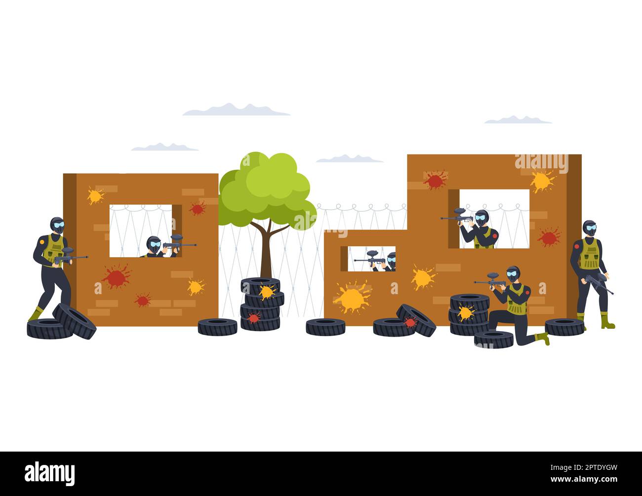 People Playing Paintball of Fighter Player Shooting with Gun Shoot, Aim ...