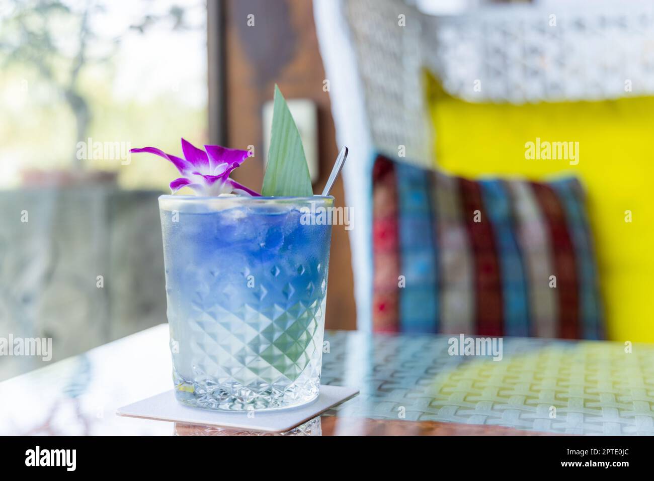 Colorful blue cocktail in a glass Stock Photo - Alamy