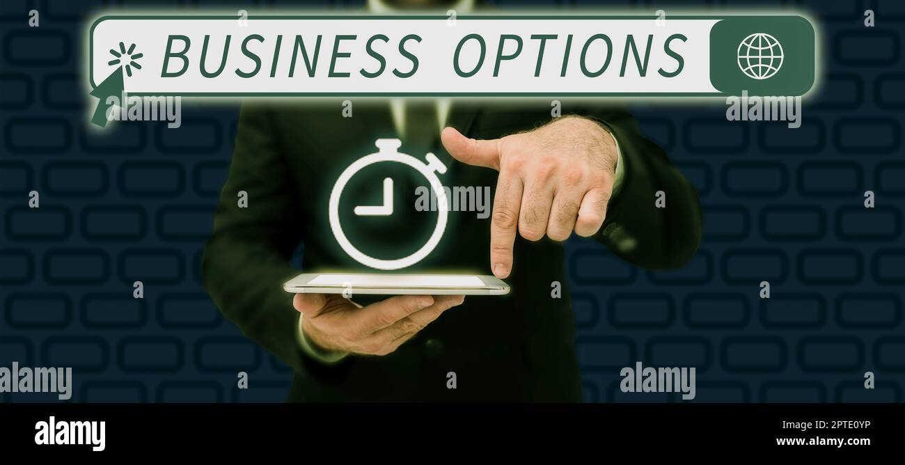 Hand writing sign Business Options, Word for one thing that can be ...