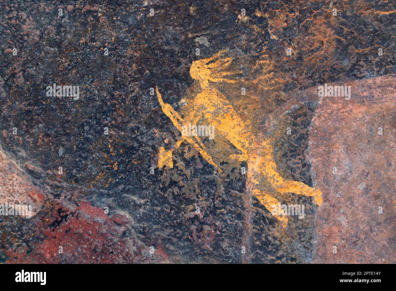 Bushmen rock painting of a human figure with a hunting bow and arrow ...