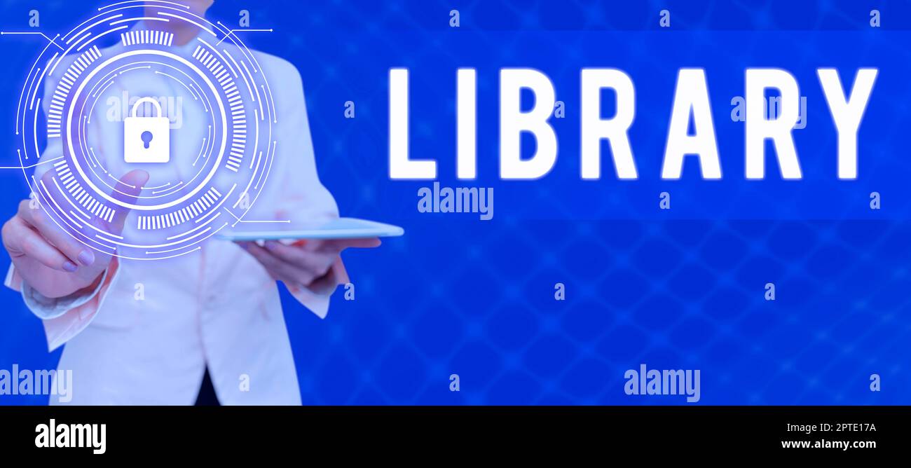 Sign displaying Library, Conceptual photo curated collection of sources ...