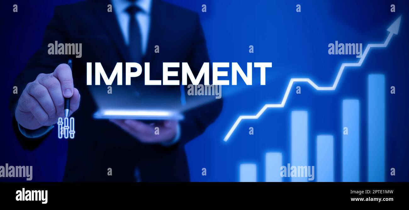 Conceptual caption Implement, Business overview give practical effect ...