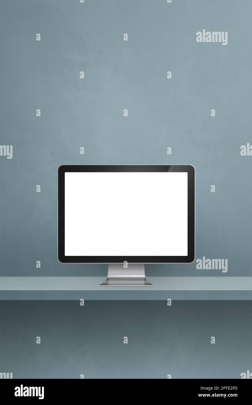 Computer pc - grey wall shelf. Vertical background. 3D Illustration ...