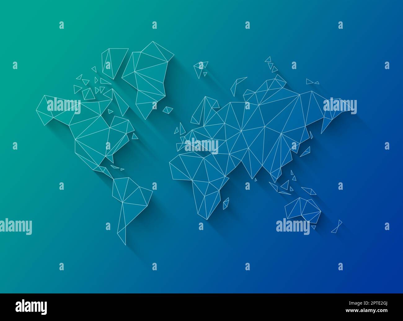 World map shape made of polygons. 3D illustration isolated on a blue ...