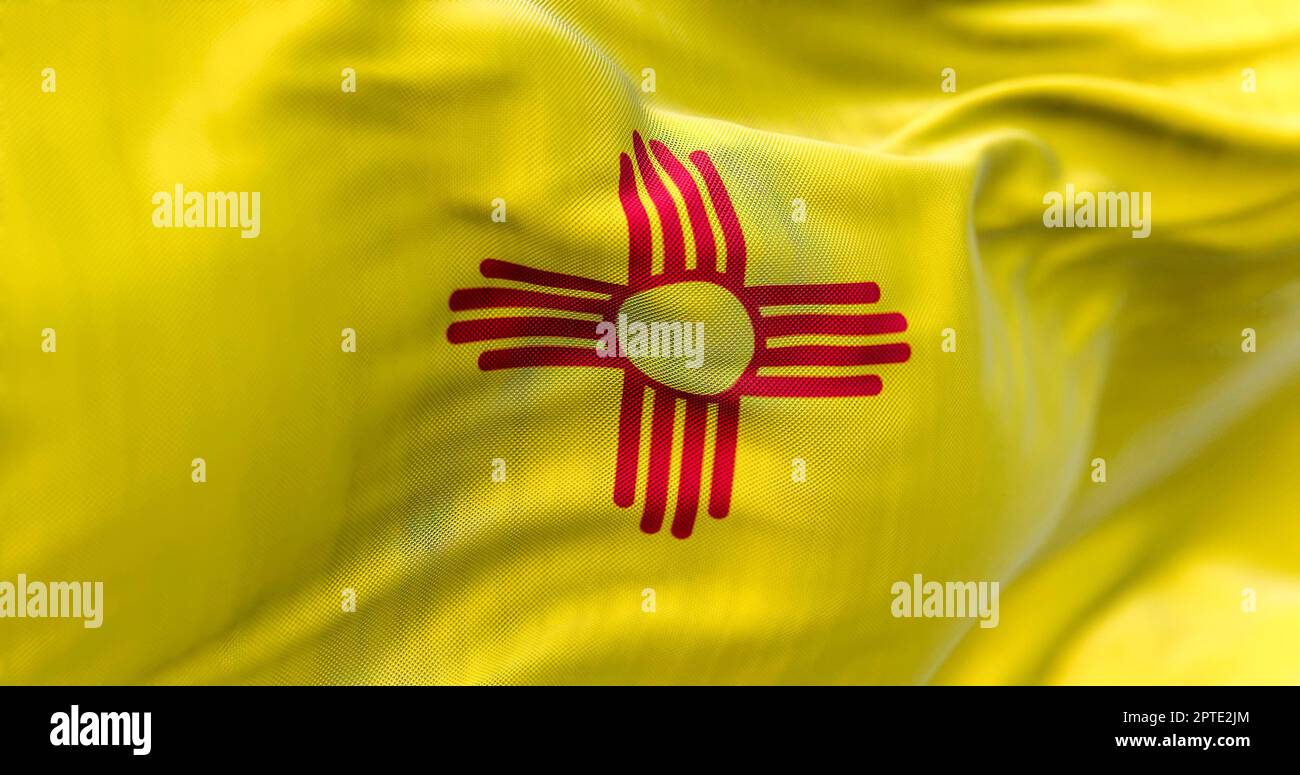 Flag of New Mexico state waving in the wind. New Mexico is a federated ...