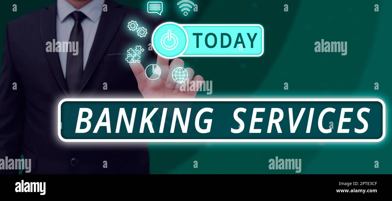 Conceptual display Banking Services, Business idea products are manufactured in groups called ...