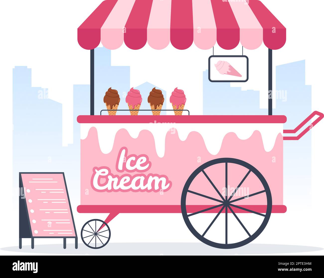 Ice Cream Store Template Hand Drawn Cartoon Flat Illustration with ...