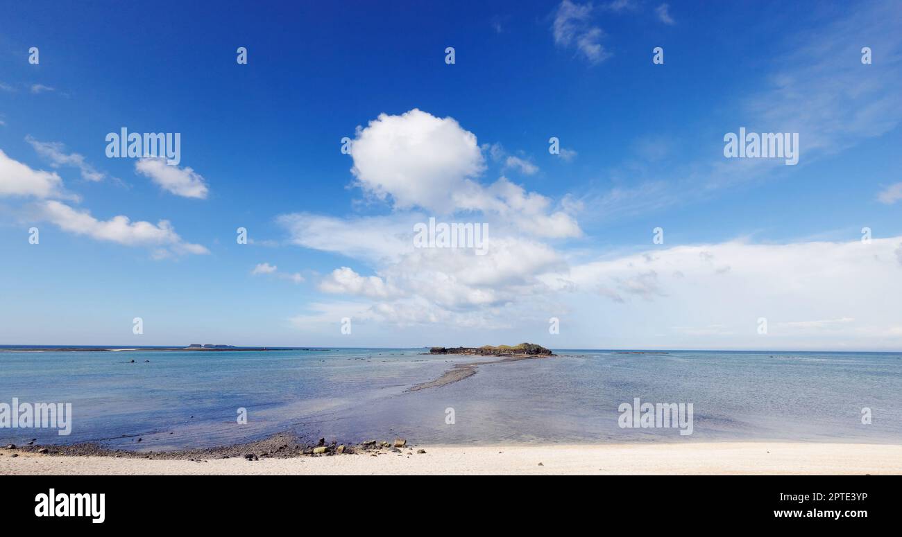 Low tide walking path connect Kueibishan and Chi Yu Island at Penghu of ...