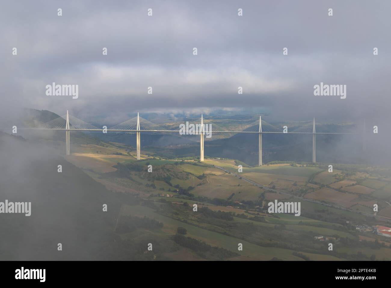 Cable stayed road bridge across valley of river tarn hi-res stock ...