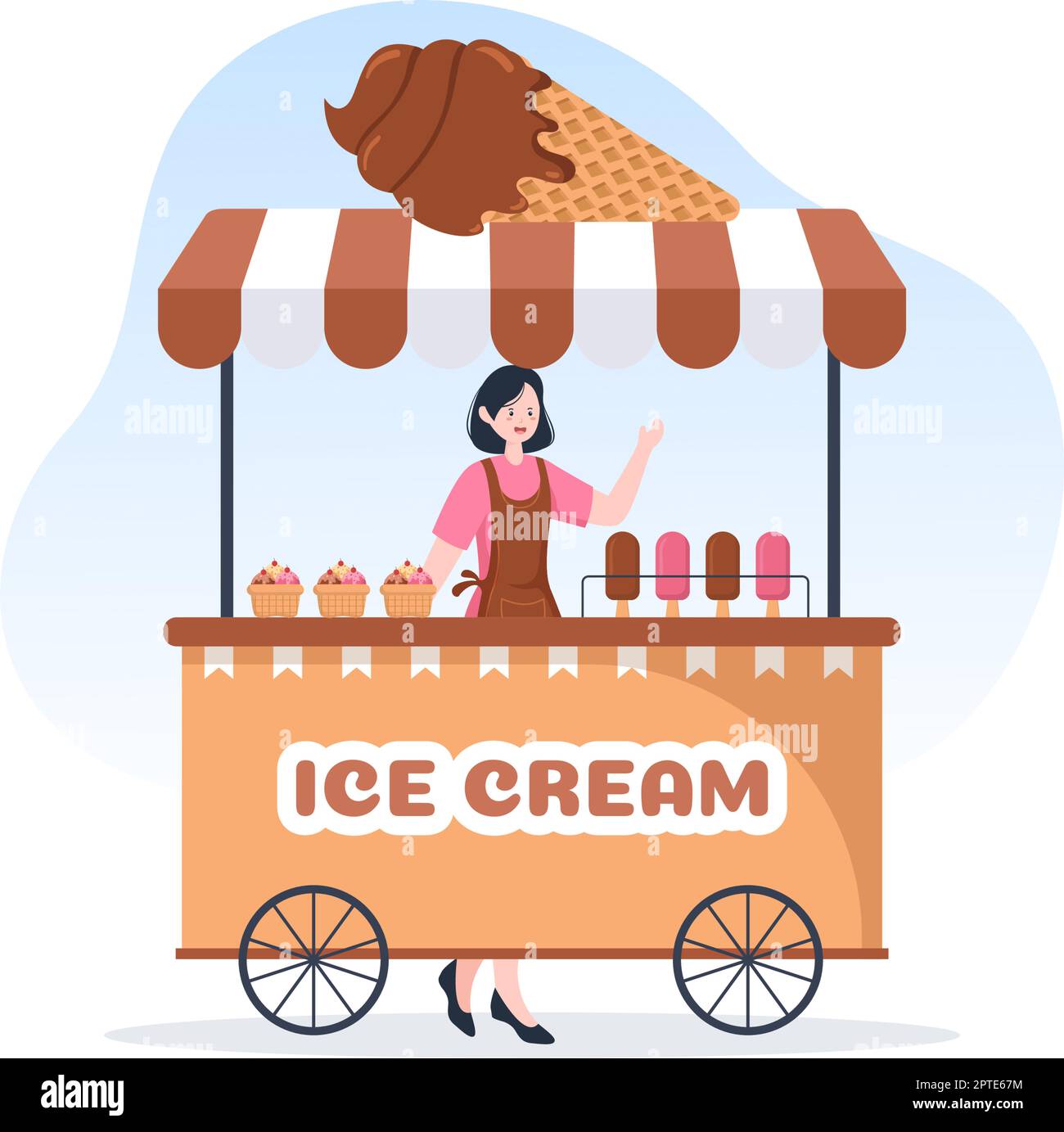 Ice Cream Store Template Hand Drawn Cartoon Flat Illustration with ...