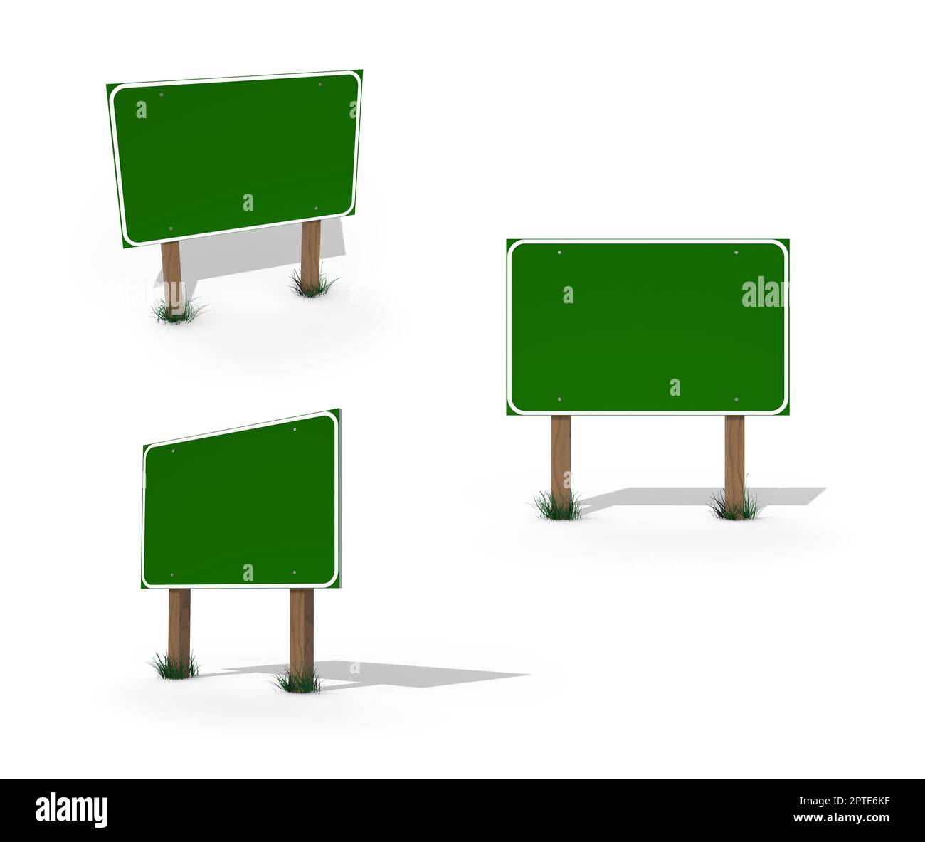 3D Illustrations of Three Different Angled Blank Green Road Signs Ready ...