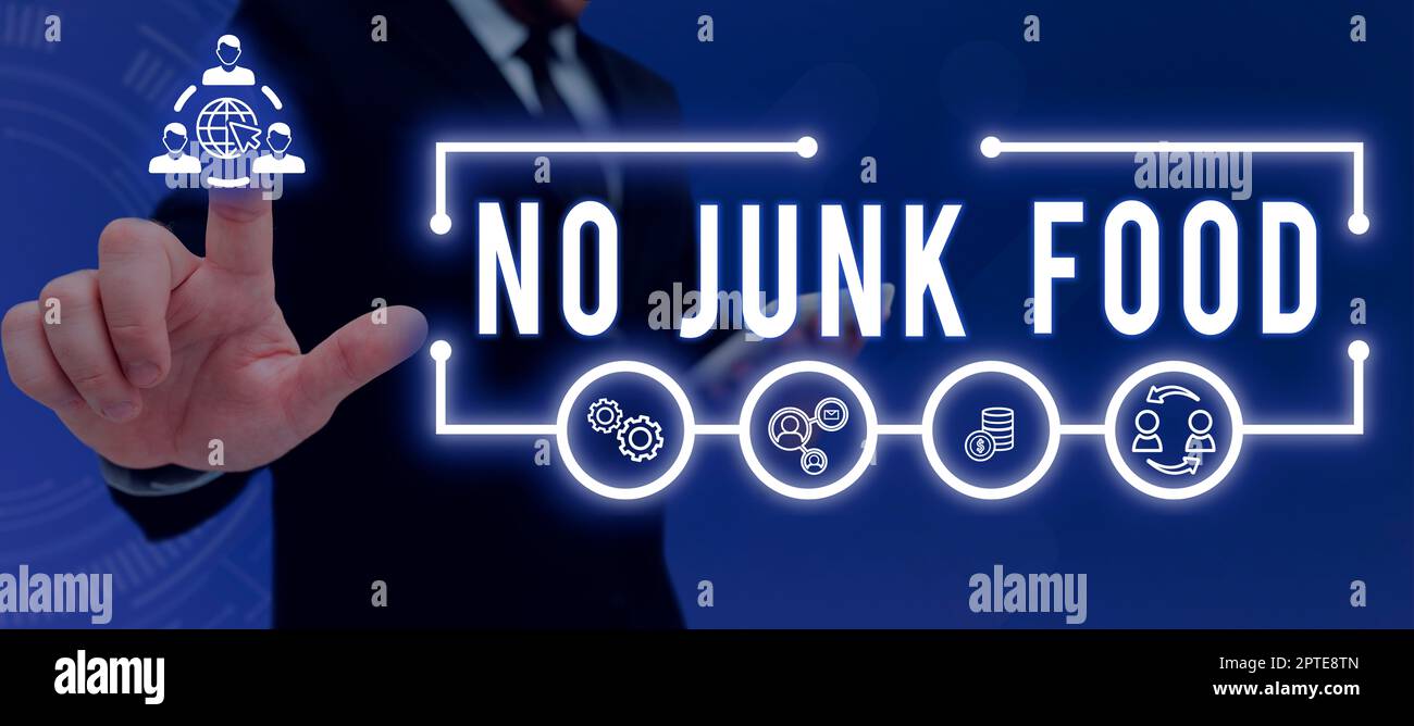 Writing displaying text No Junk Food, Word Written on Stop eating ...