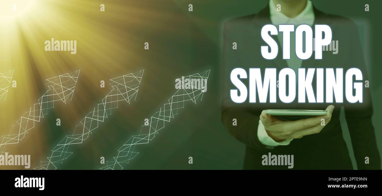 Hand writing sign Stop Smoking, Business approach Discontinuing or ...