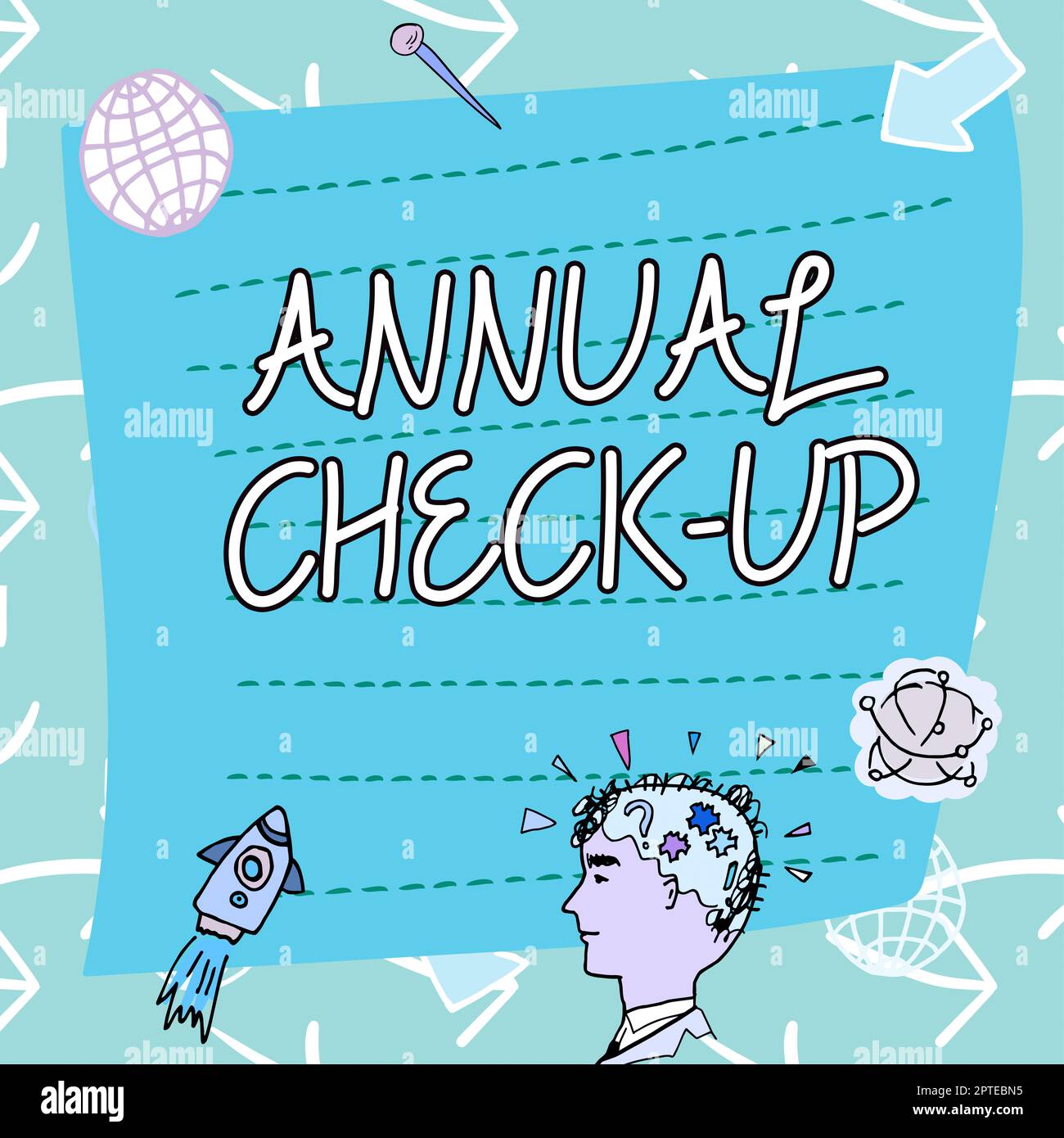 Text caption presenting Annual Check Up, Word for yearly evaluation and ...