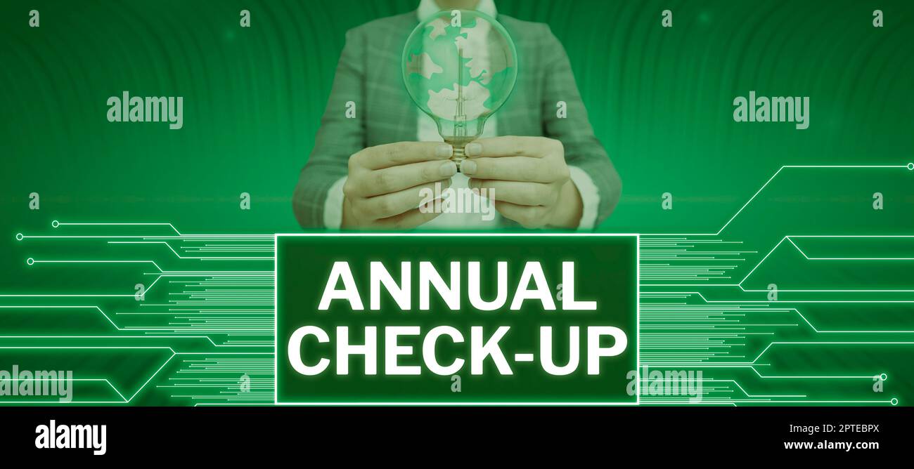 Conceptual display Annual Check Up, Business overview yearly evaluation ...