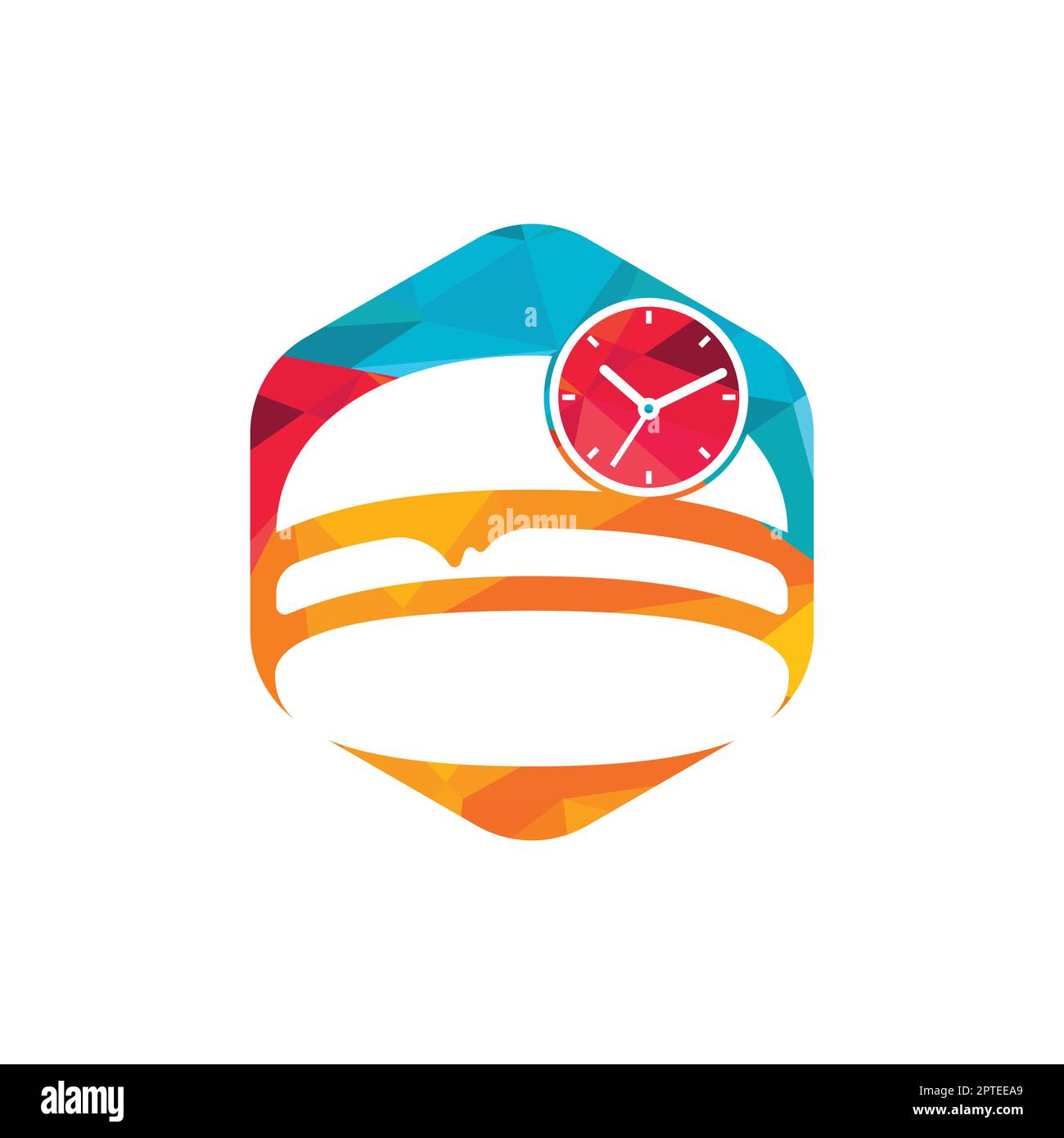 Burger time vector logo design template. Big burger with clock icon ...