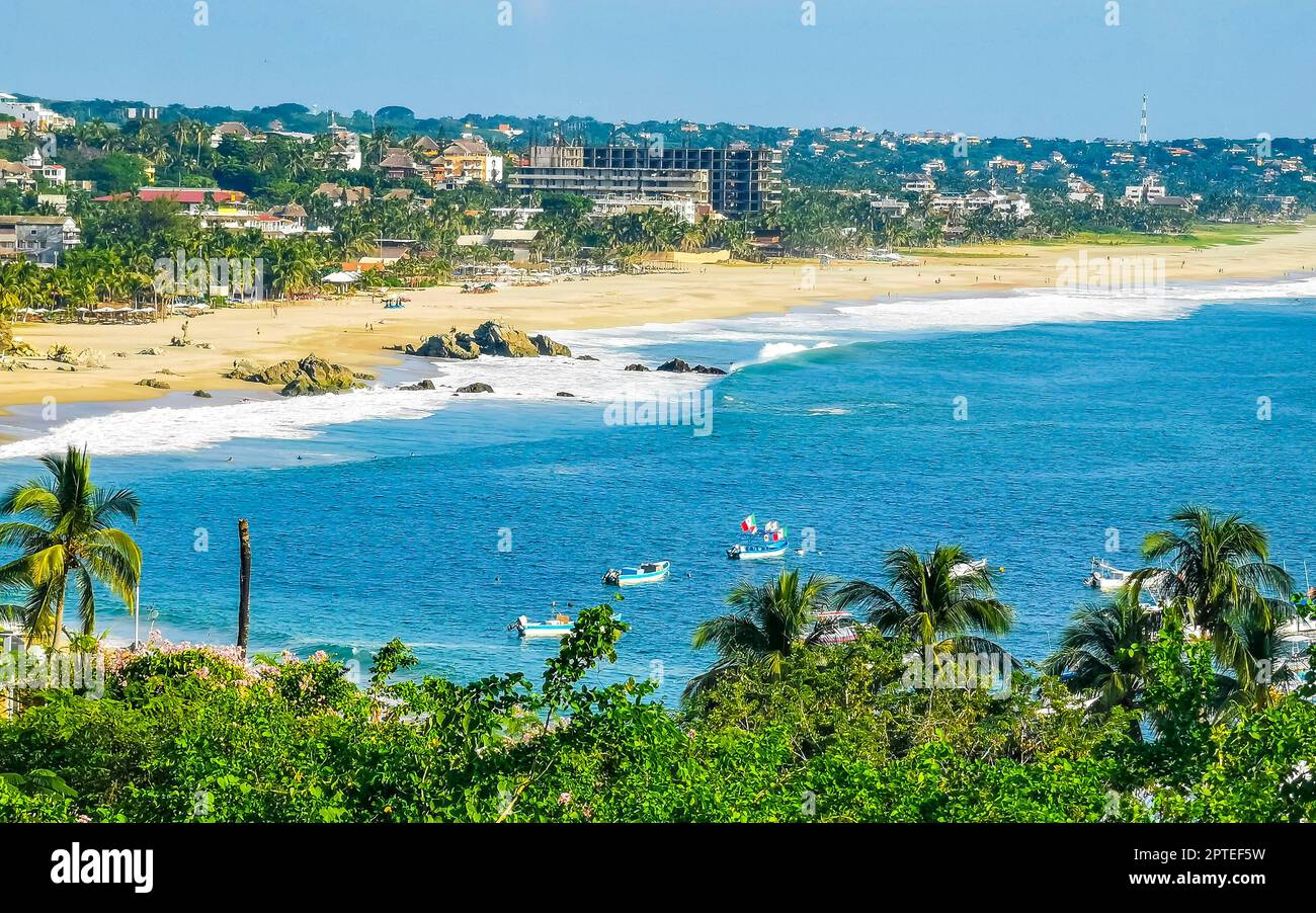 Beautiful city and seascape landscape panorama and view of Zicatela ...