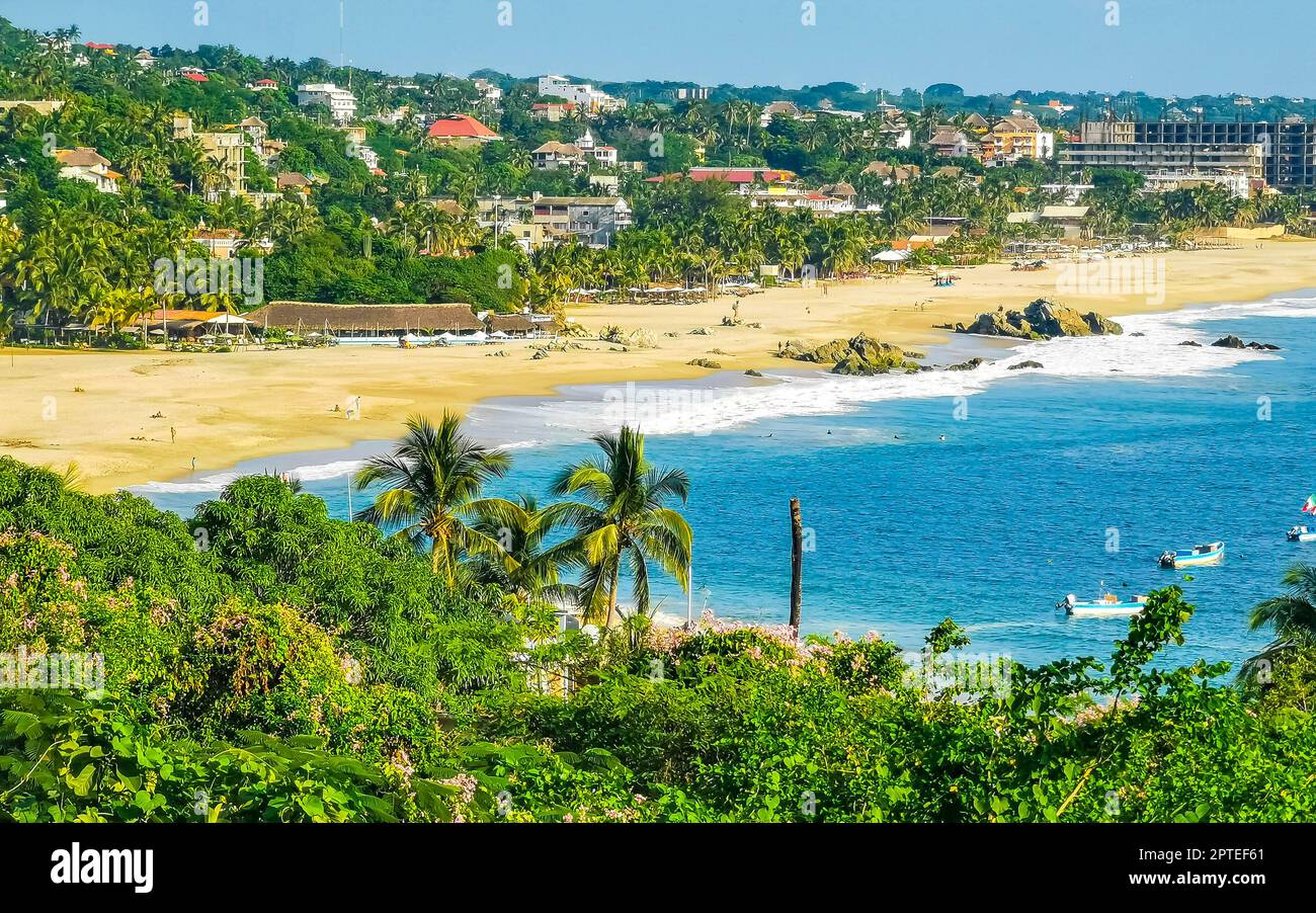 Beautiful city and seascape landscape panorama and view of Zicatela ...