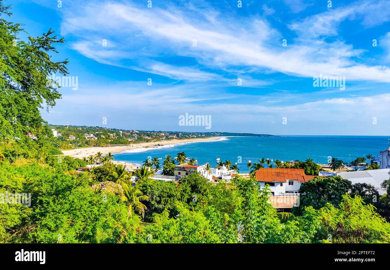 Beautiful city and seascape landscape panorama and view of Zicatela ...