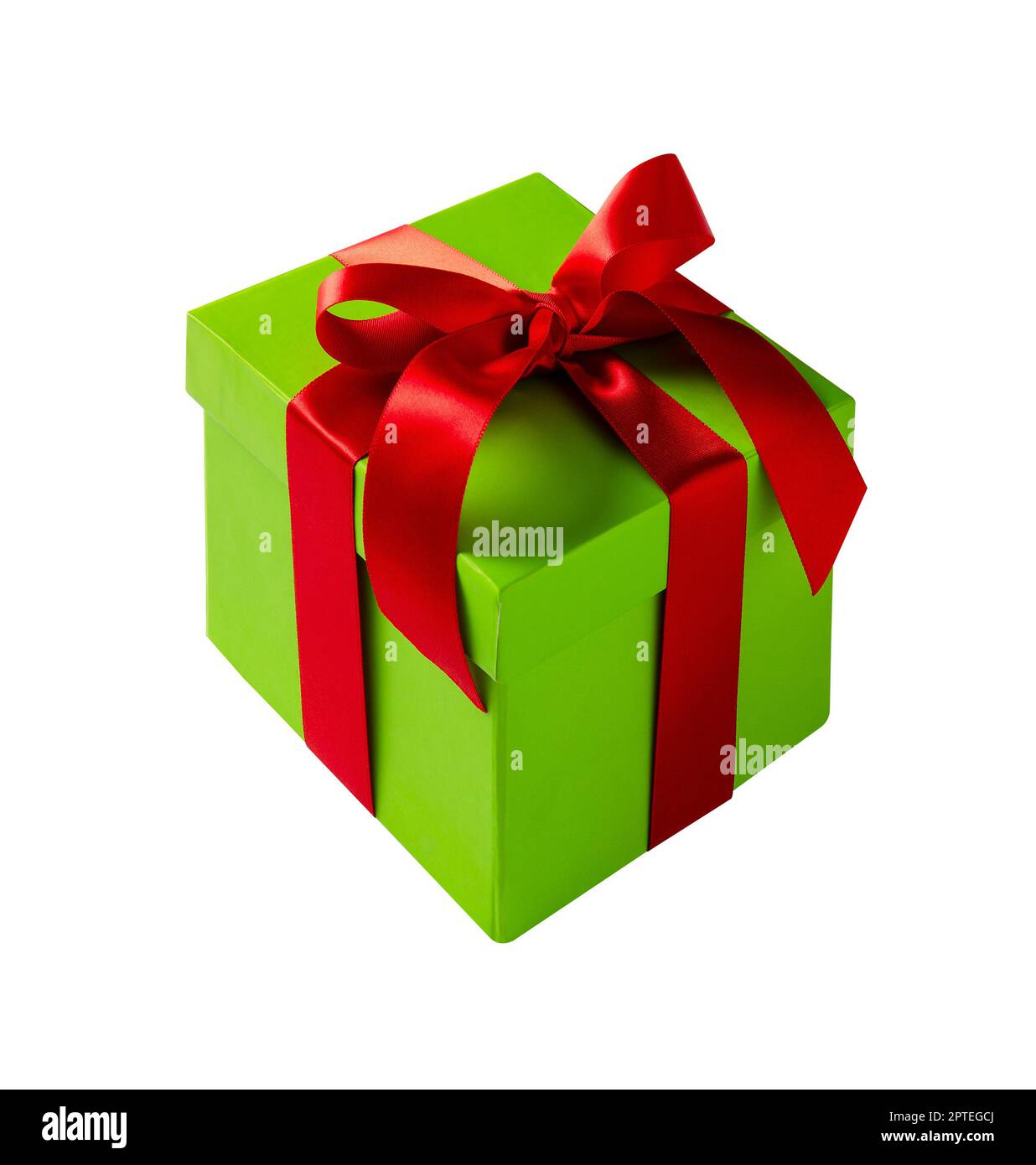 Green gift box with red ribbon isolated on white background Stock Photo ...