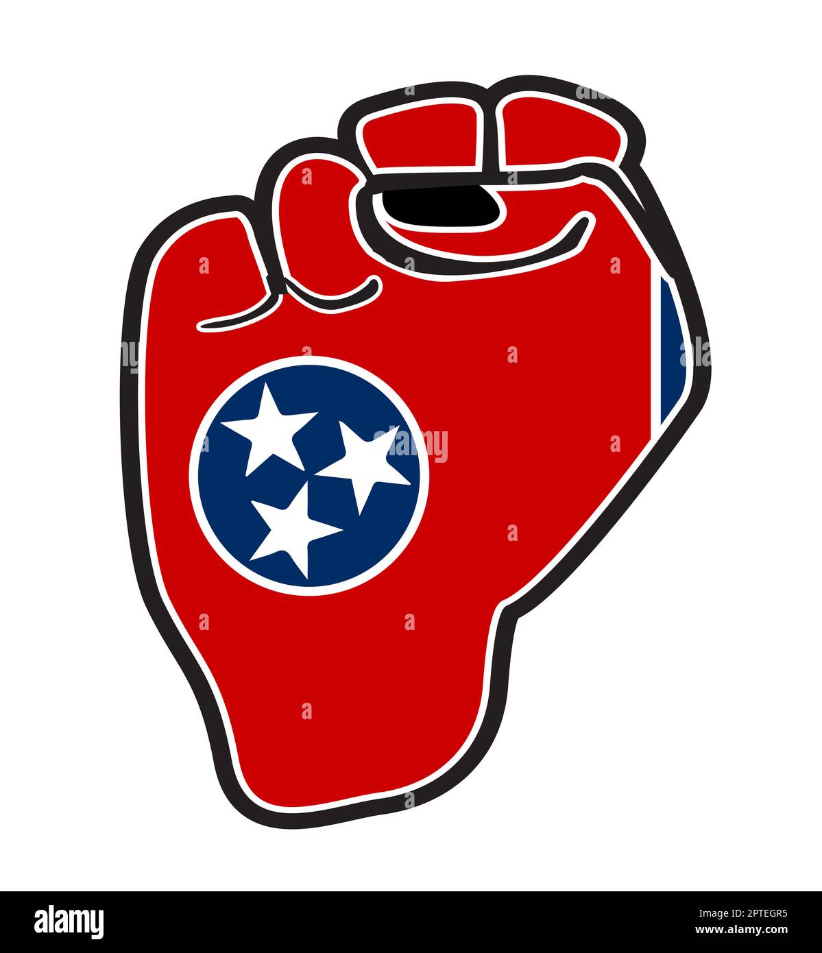 A black outline power fist over the Tennessee state flag icons isolated ...