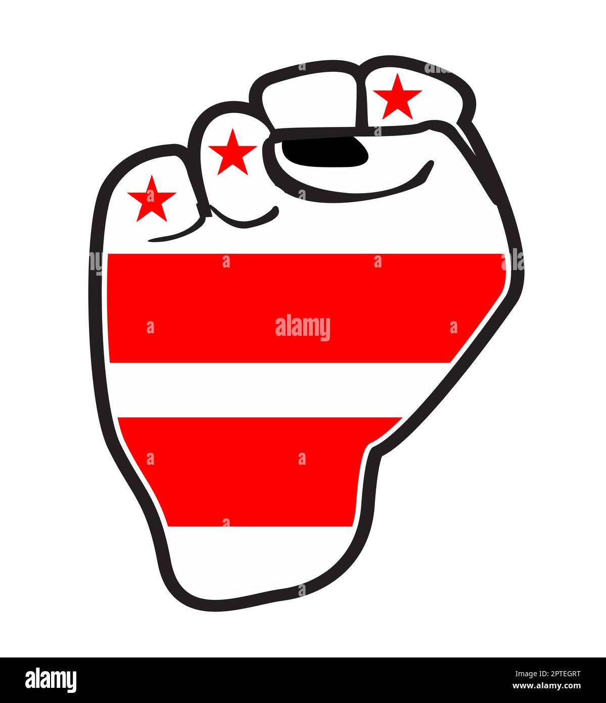 A black outline power fist over Washington DC state flag icons isolated ...