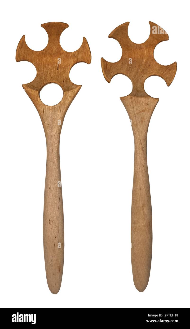 wooden african salad servers isolated against white background Stock ...