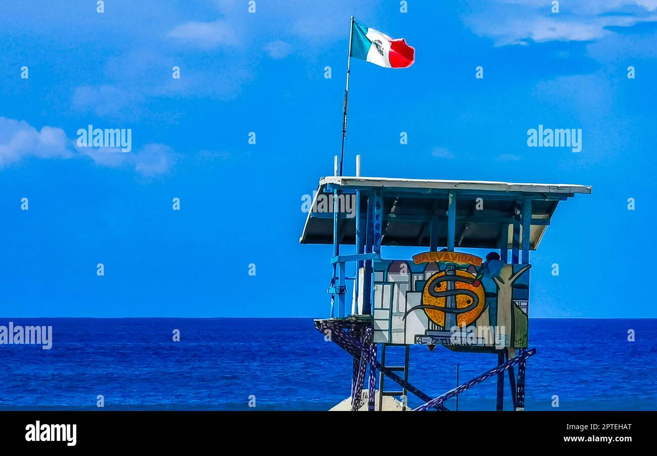 Beach watchtower with Mexican flag in Zicatela Puerto Escondido Oaxaca ...