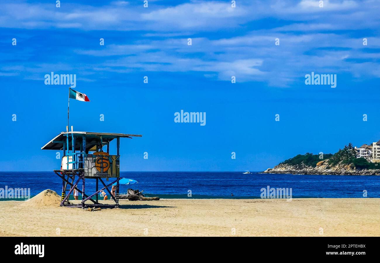 Beach watchtower with Mexican flag in Zicatela Puerto Escondido Oaxaca ...