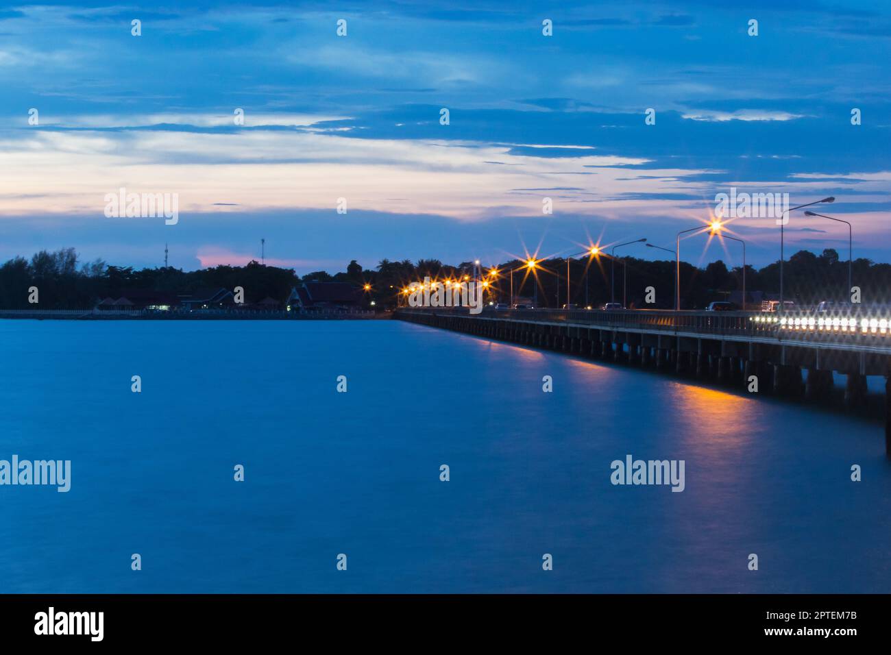 Twilight of the sunset with the Laem Sok Bridge Landscape Stock Photo - Alamy