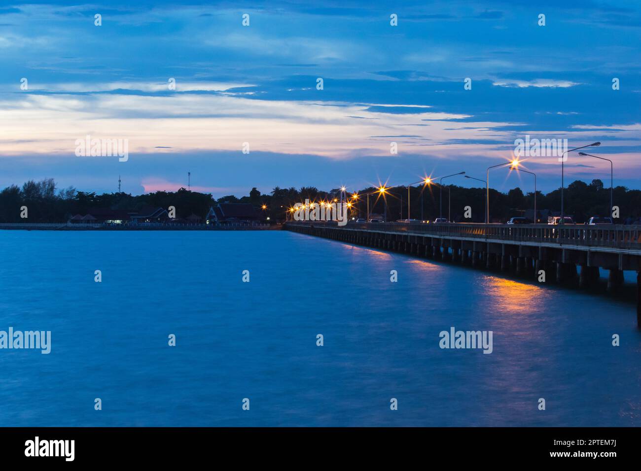 Twilight of the sunset with the Laem Sok Bridge Landscape Stock Photo - Alamy