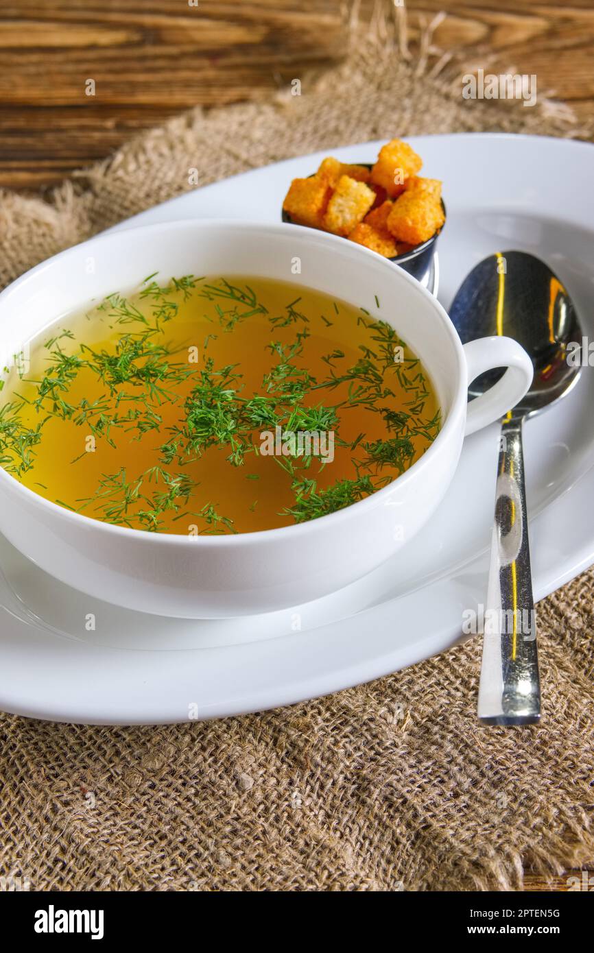 Plate of chicken bouillon Stock Photo - Alamy