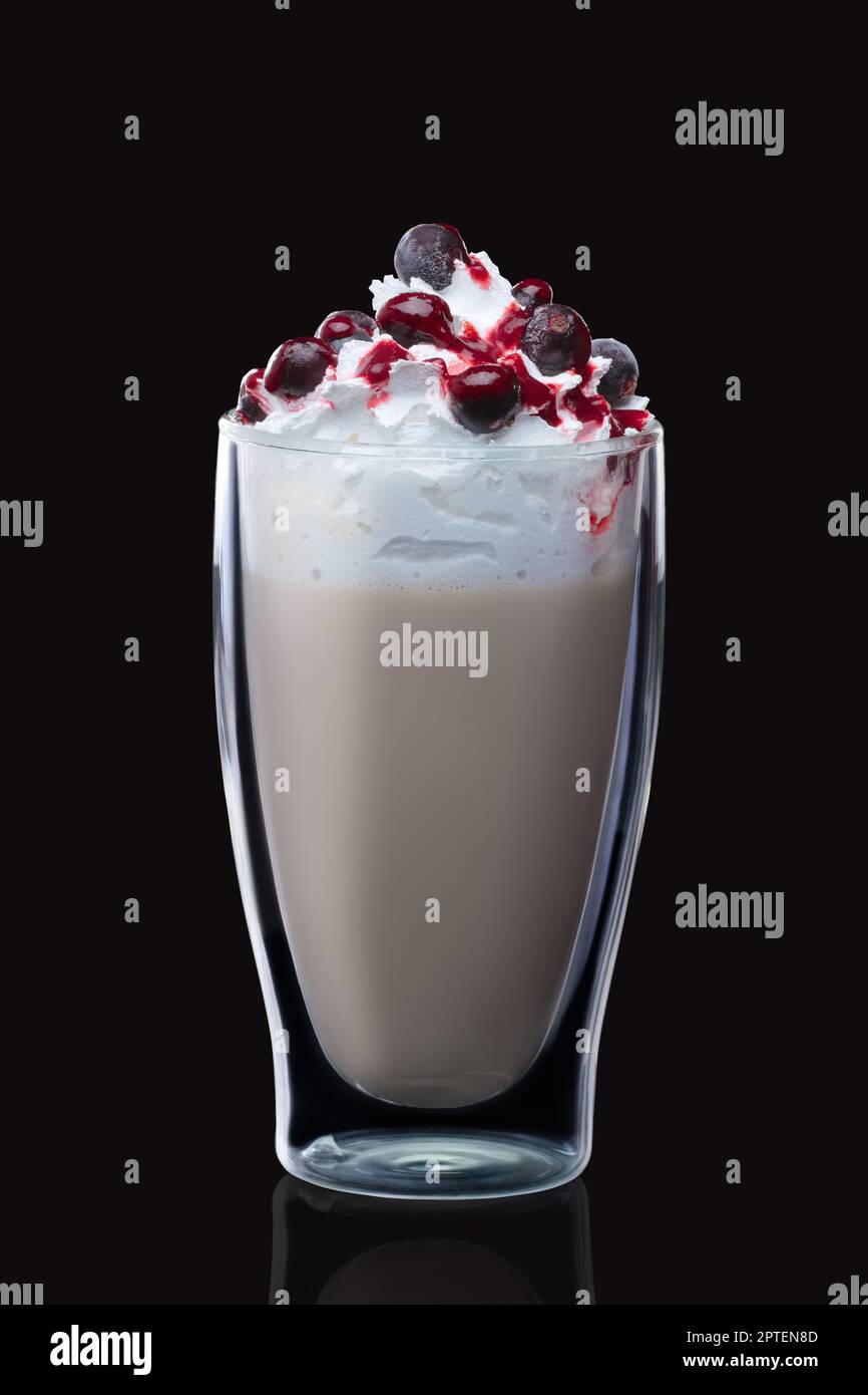 Double-walled glass with coffee cocktail isolated on black. Photo with ...