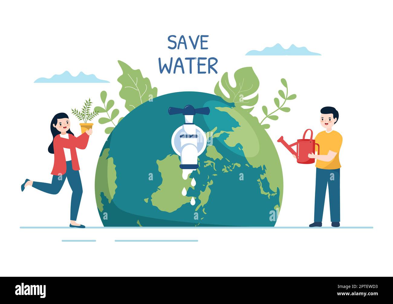 Water Saving Templates Hand Drawn Flat Cartoon Illustration for Mineral ...