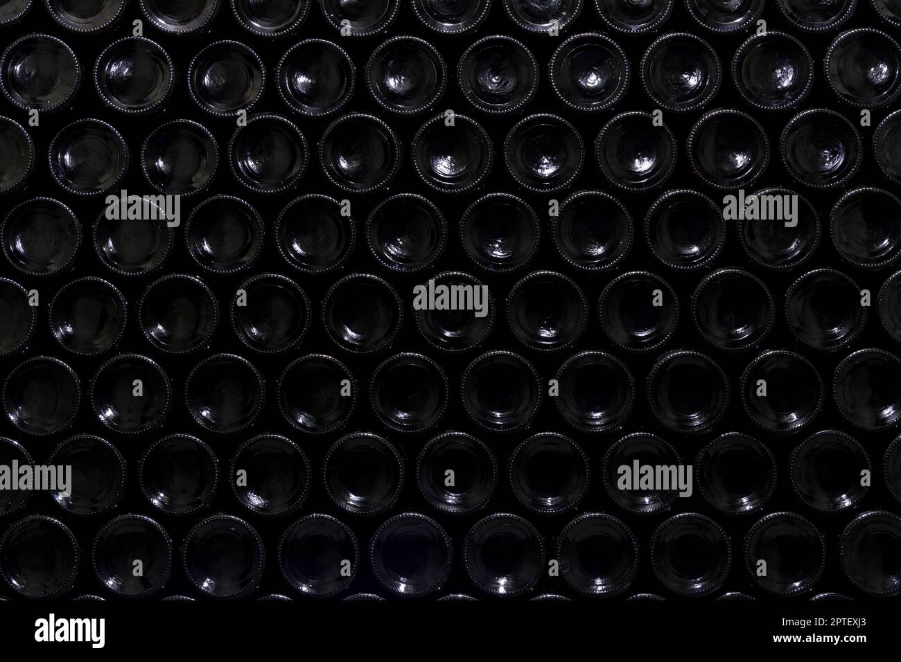 Area of stacked wine bottles in wine cellar, South Moravia Czech ...