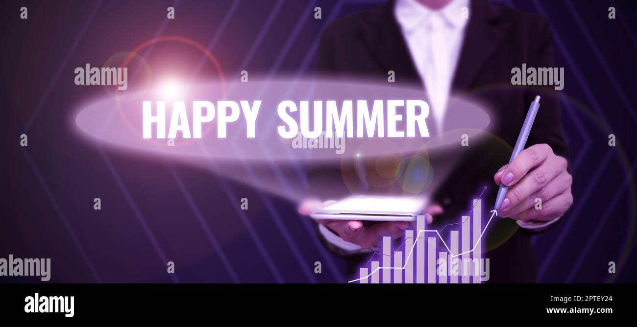 Writing displaying text Happy Summer, Business idea Beaches Sunshine ...