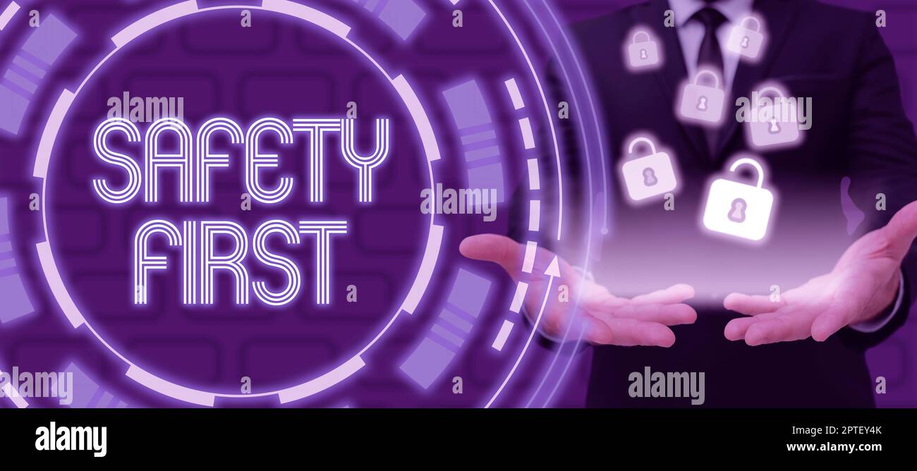 Conceptual display Safety First, Word Written on Avoid any unnecessary ...