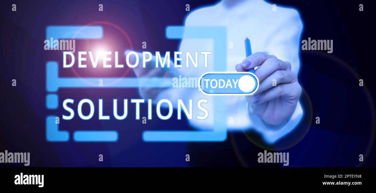 Text caption presenting Development Solutions, Concept meaning ... Text caption presenting Development Solutions, Concept meaning ...