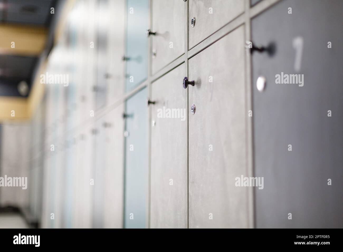 Lockers alley. Close-up of closet for temporary storage of things in ...