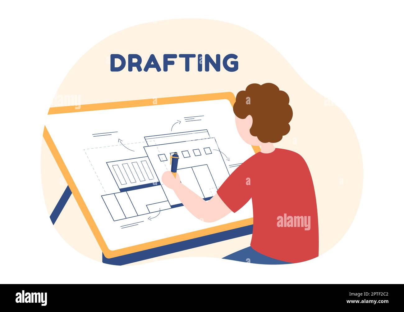 Drafting, Engineer or Architect Working on Drawing Board Projecting and ...