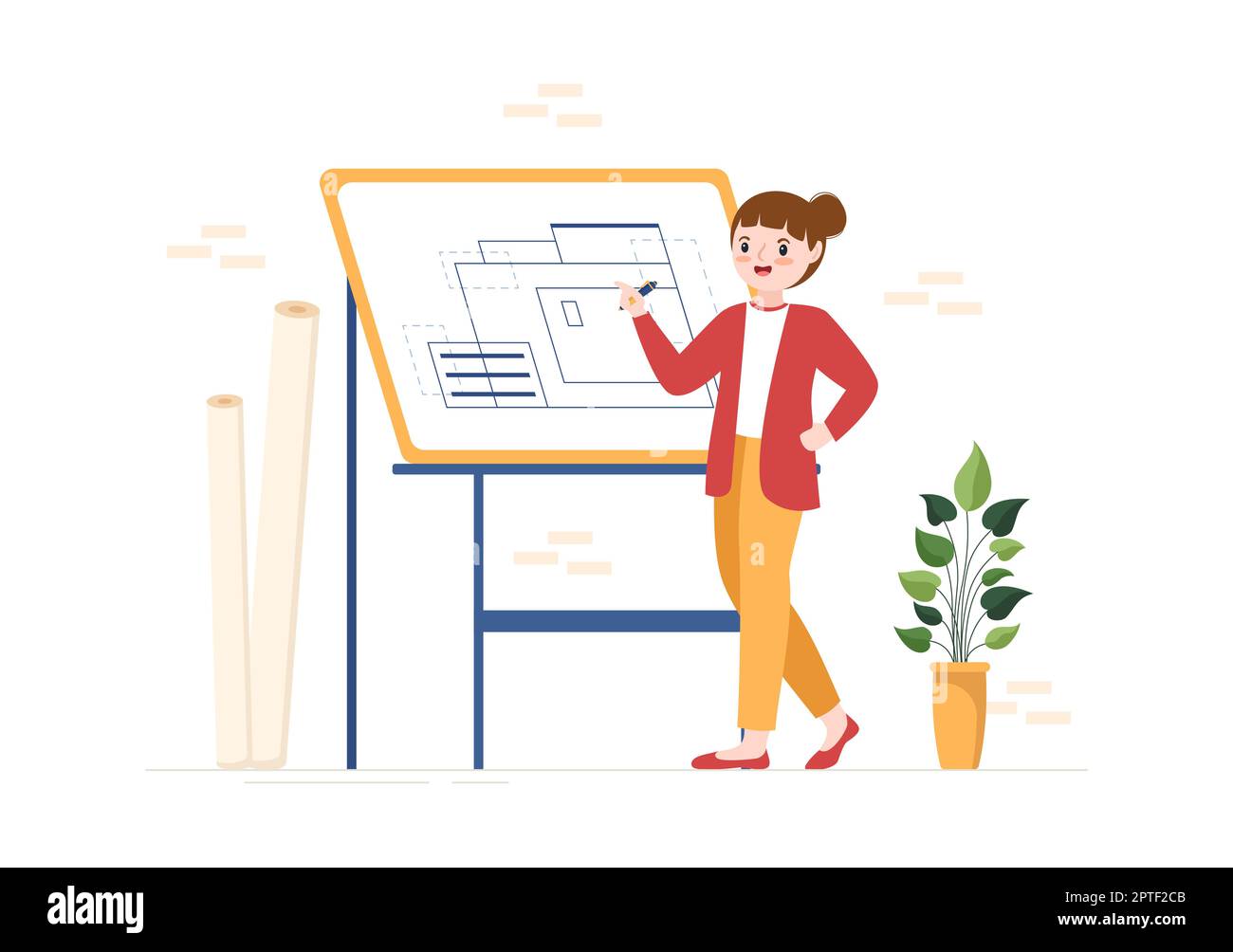 Drafting, Engineer or Architect Working on Drawing Board Projecting and ...