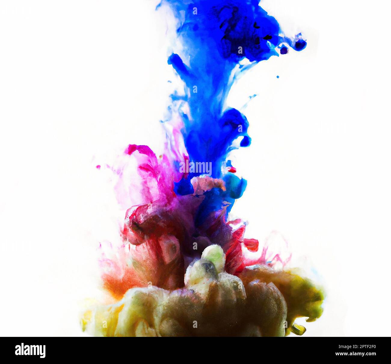 Abstract watercolor of a multicolor ink splashes on white background ...