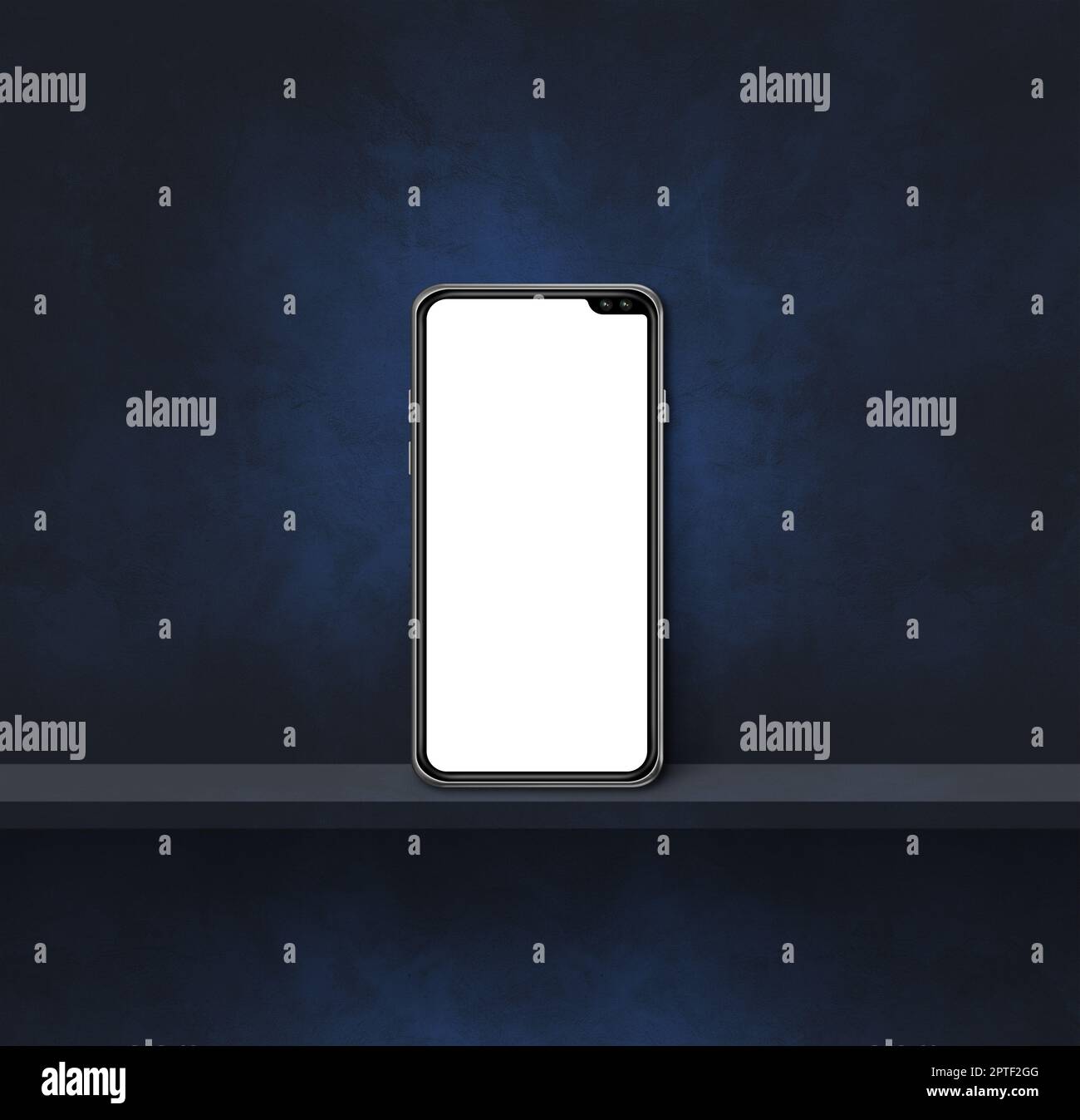 Mobile phone on black wall shelf. Square background. 3D Illustration ...