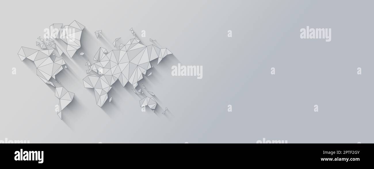 World map shape made of polygons. 3D illustration isolated on a white ...