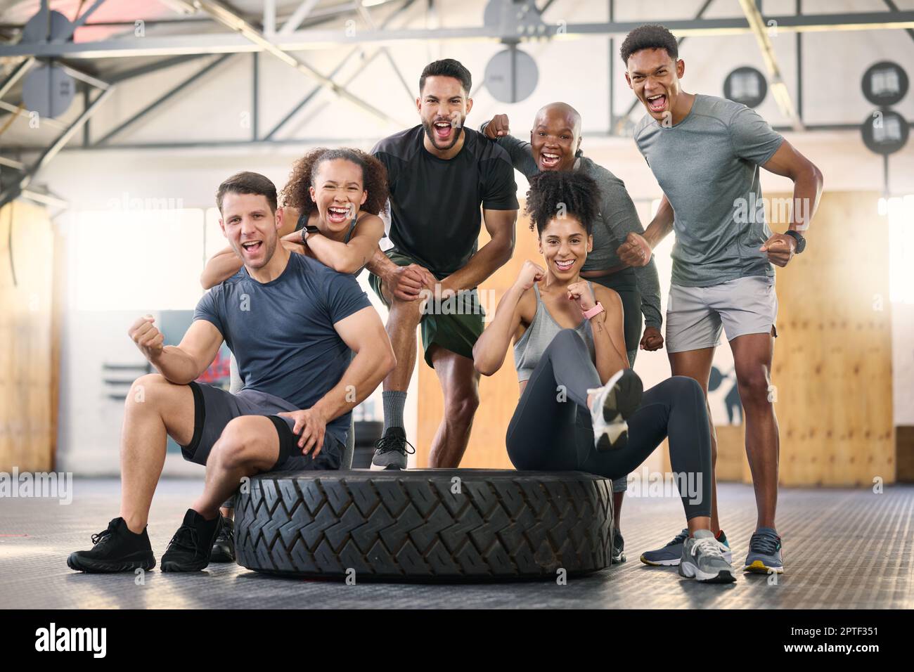 Fitness, gym and group of people portrait for workout teamwork ...