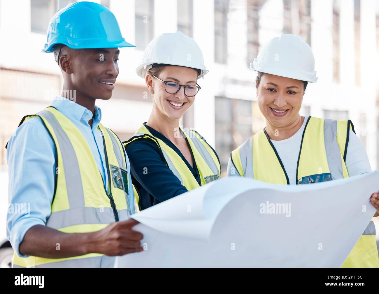 Planning, construction and architects with a blueprint for building ...