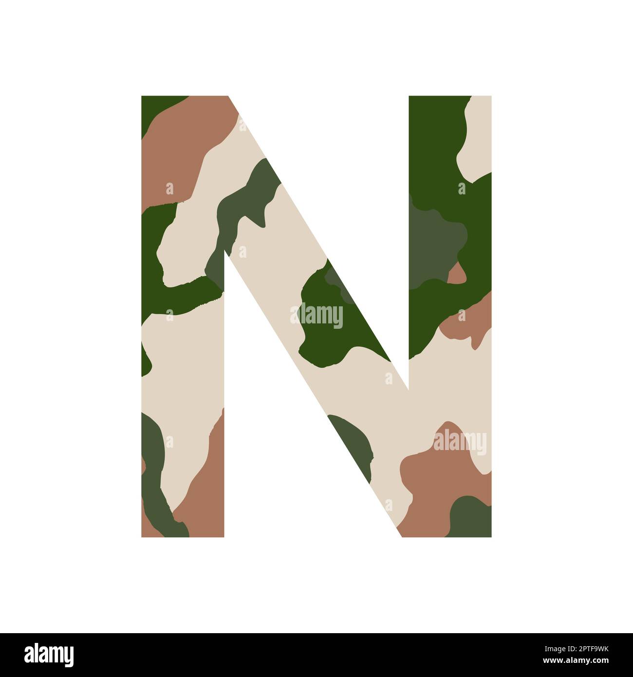 English alphabet letter N, khaki style isolated on white background ...