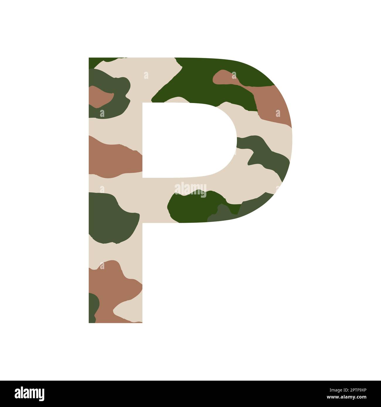 English alphabet letter P, khaki style isolated on white background ...