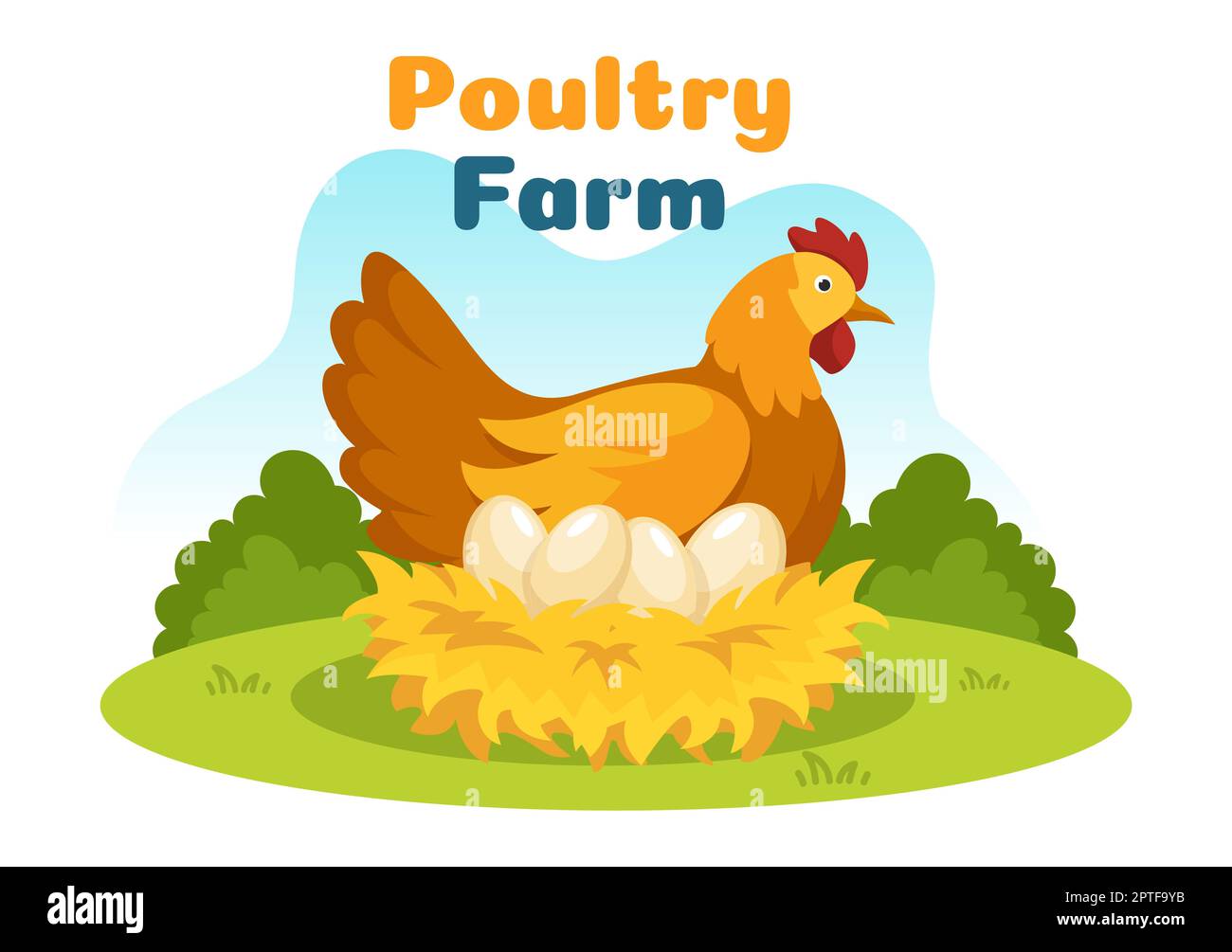 Poultry Farming with Farmer, Cage, Chicken and Egg Farm on Green Field ...