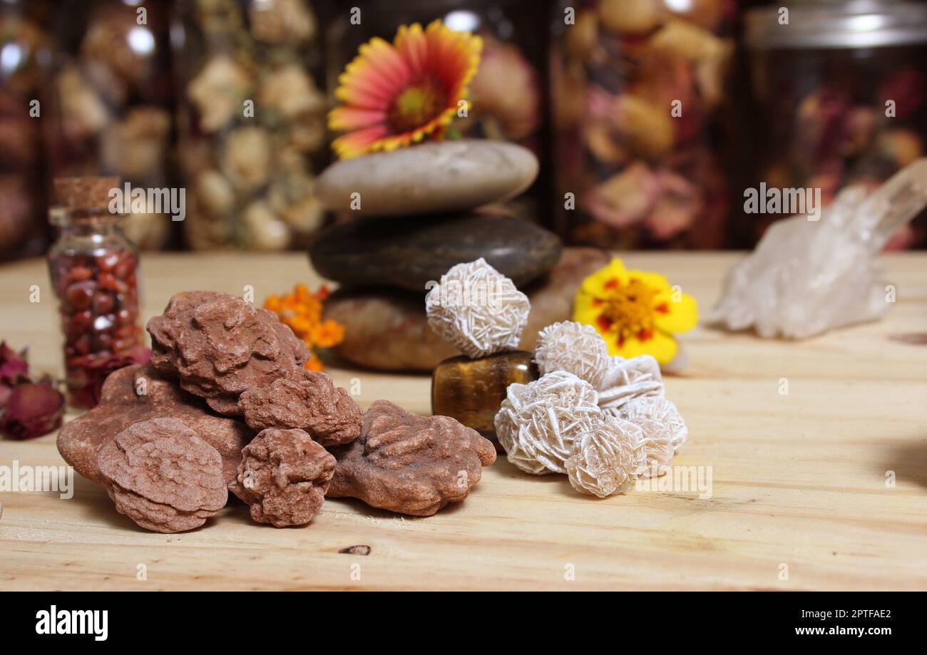 Desert Rose Rocks From Oklahoma on Meditation Altar Stock Photo - Alamy